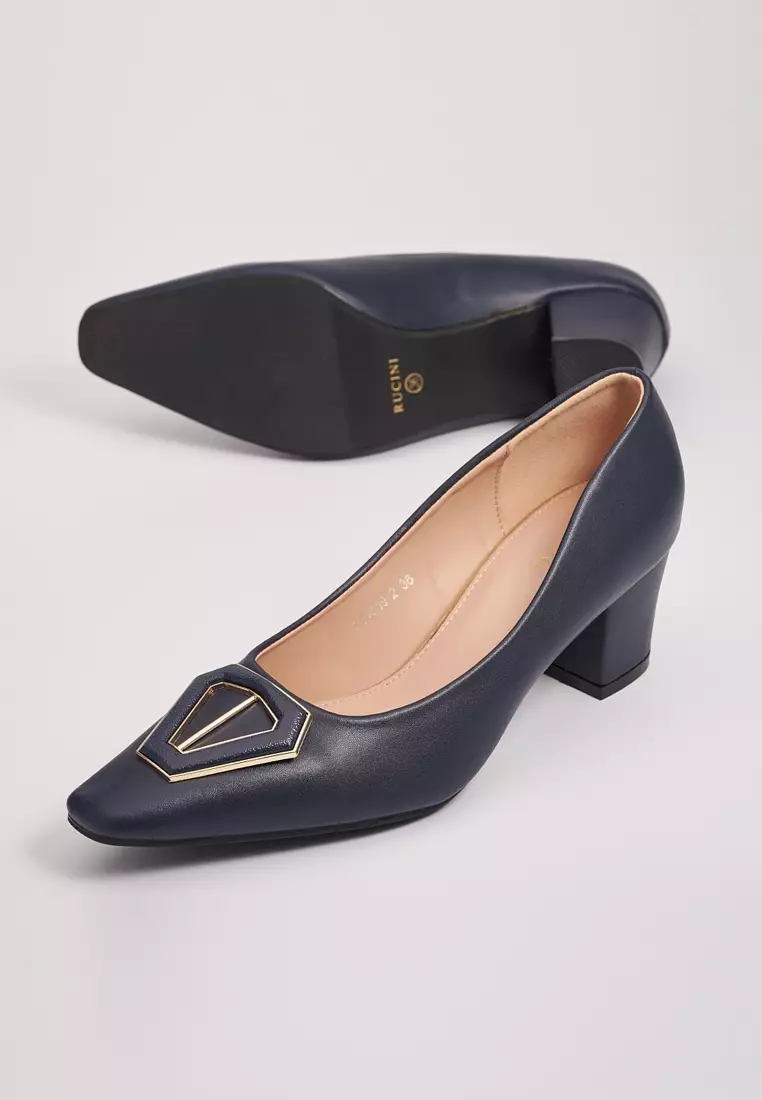 Buy RUCINI RUCINI Ladies Block-Heeled Chain Court Shoes Online | ZALORA ...