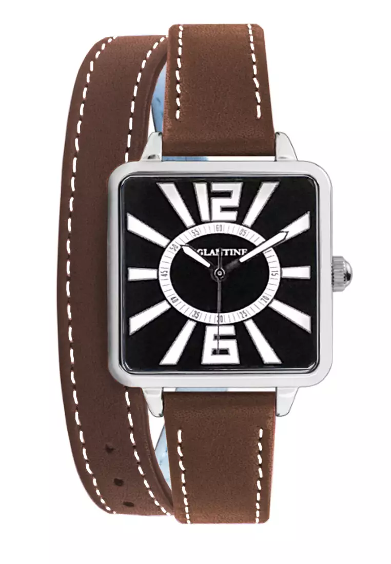 EGLANTINE La Parisienne Steel Quartz Watch, Black Dial on Brown Extra ...