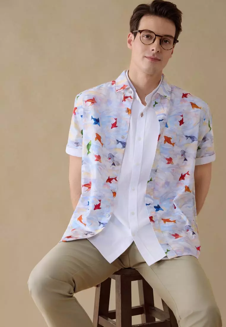 Buy G2000 G2000 Wrinkle Free Oxford Koi Printed Smart Fit Short Sleeve ...