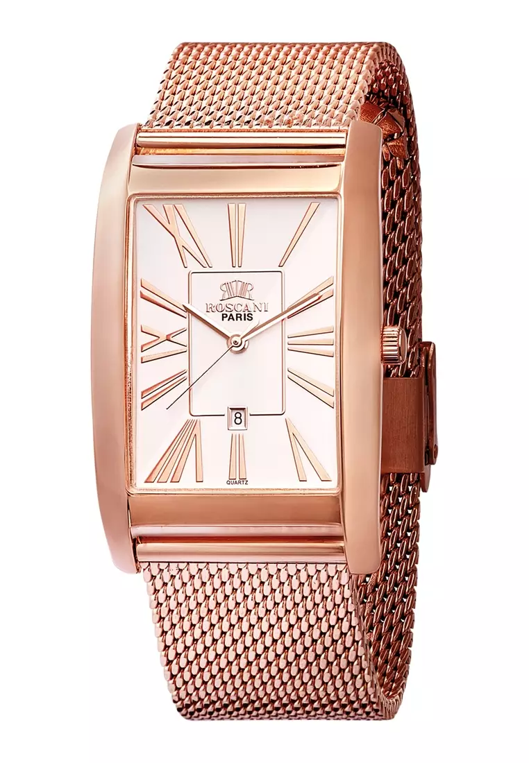 Buy Roscani Roscani Ryan 405 (Curved Crystal) Rose Gold White Mesh Men ...