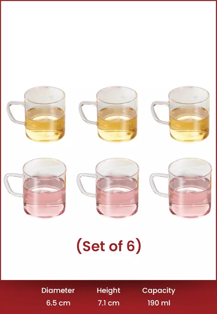 Buy Edge Houseware Snow Flake Mug Set of 6 Borosil Classic Clear Glass ...