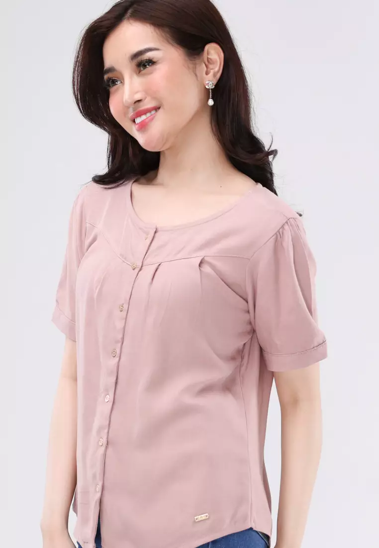 Buy Redgirl Bold Twill Short Sleeves Round Neck Blouse 2026 Online ...