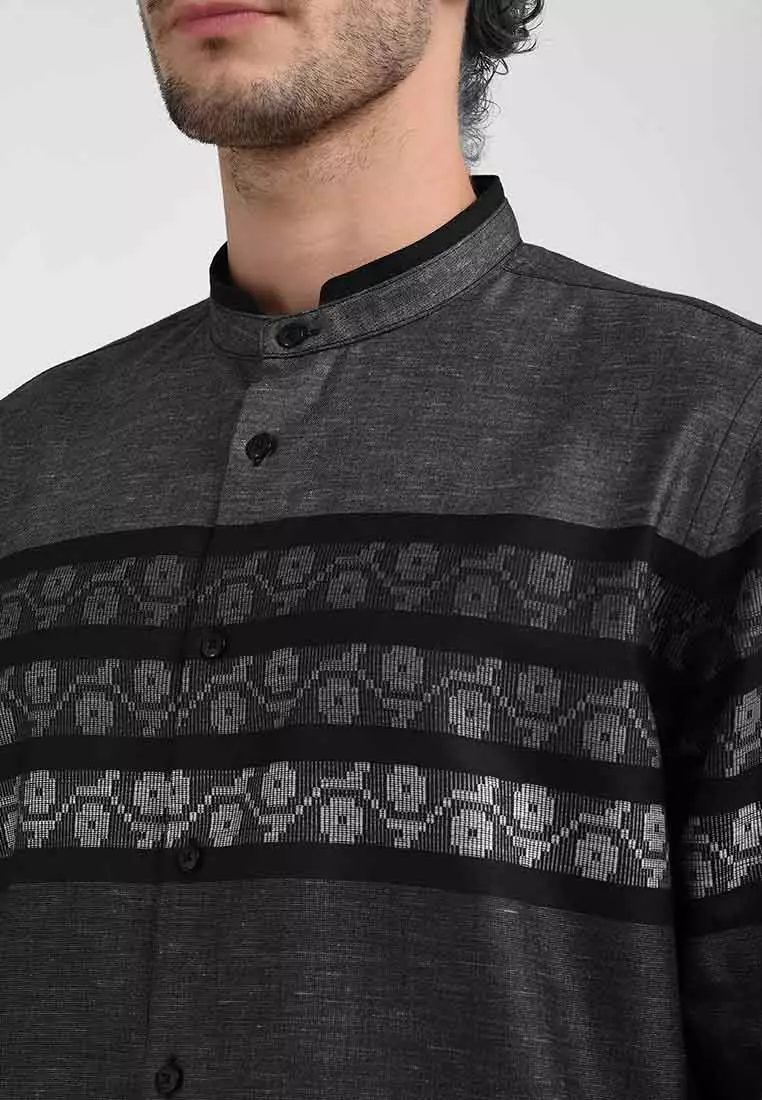 Jual Manzone MANZONE Kemeja Koko Lengan Panjang Pria DAFIQ - BLACK GREY ...