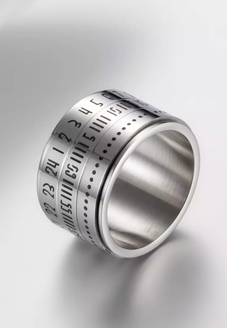 Buy HAPPY FRIDAYS Rotatable Design Time and Numbers Titanium Steel Ring ...