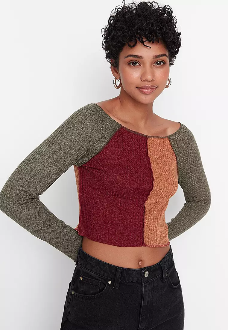 Buy Trendyol Color Block Crop Knitted Top 2024 Online Zalora Philippines