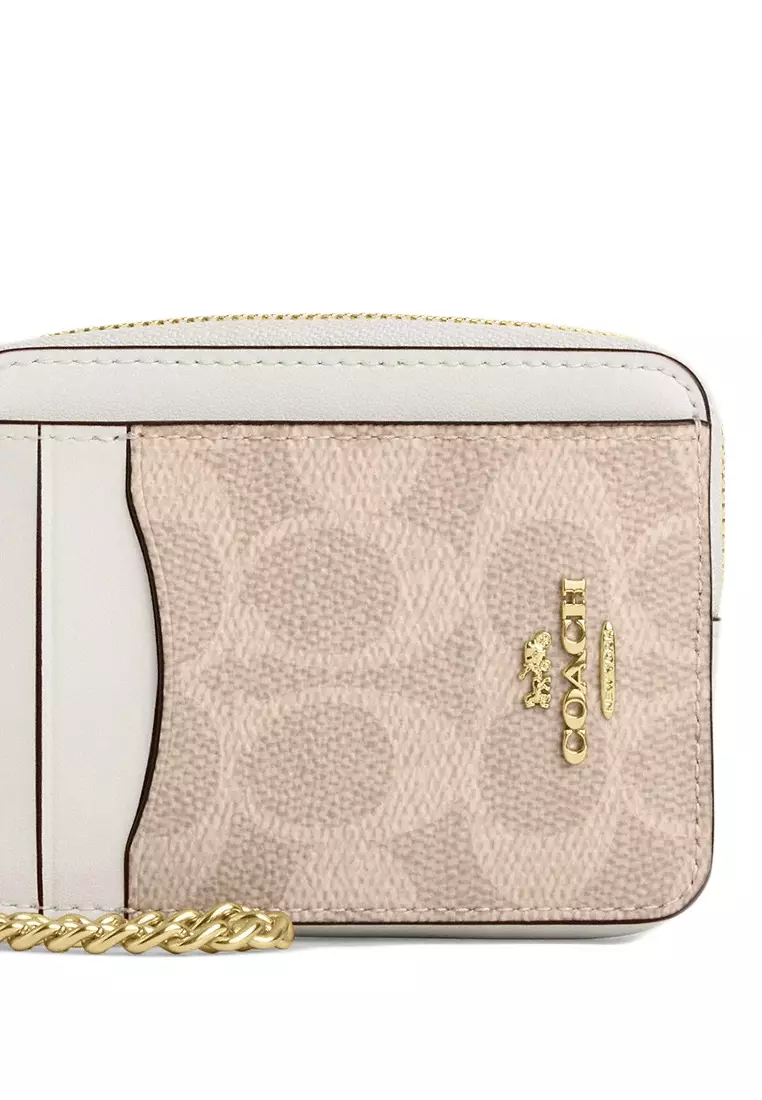 Buy Coach Zip Card Case In Signature Canvas - Sand White 2026 Online ...
