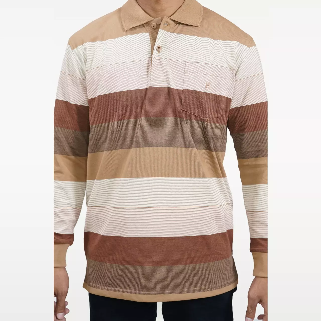 Jual Hassenda Dev Baverre Kaos Polo Salur Lengan Panjang VPB20015ACKT Coklat Original 2025 ...