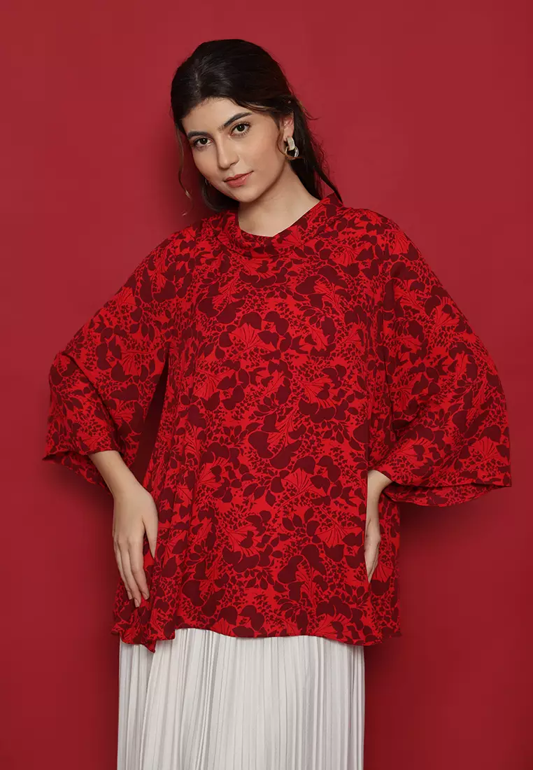 Jual Brilliant Girl Floral Draffery Blouse In Red By Brilliant Girl ...