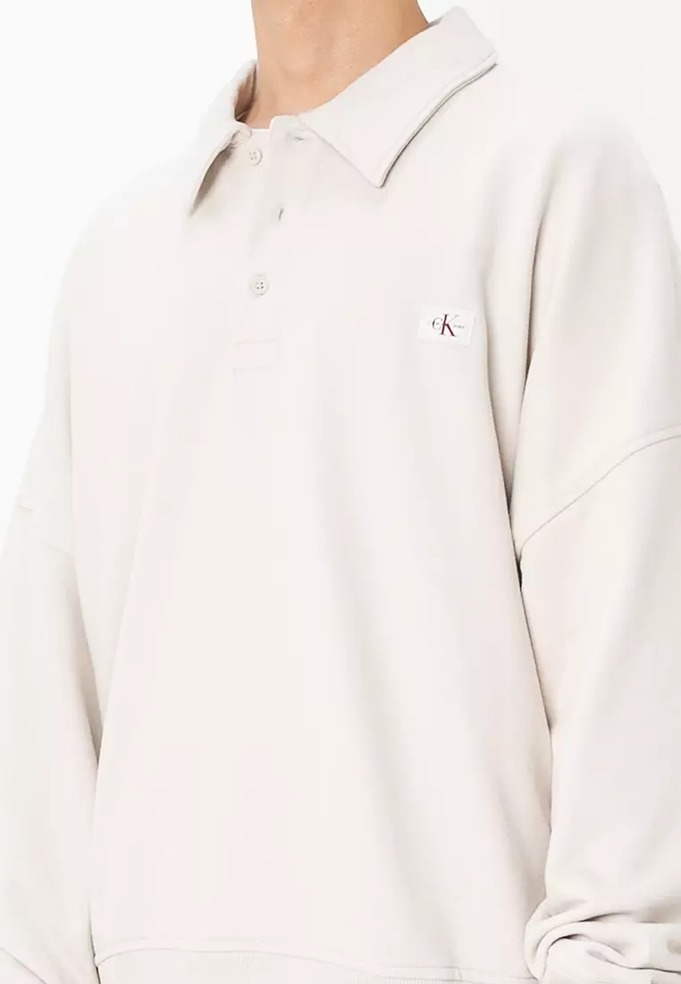 Buy Calvin Klein Woven Label Relaxed Rugby Sweatshirt - Calvin Klein ...