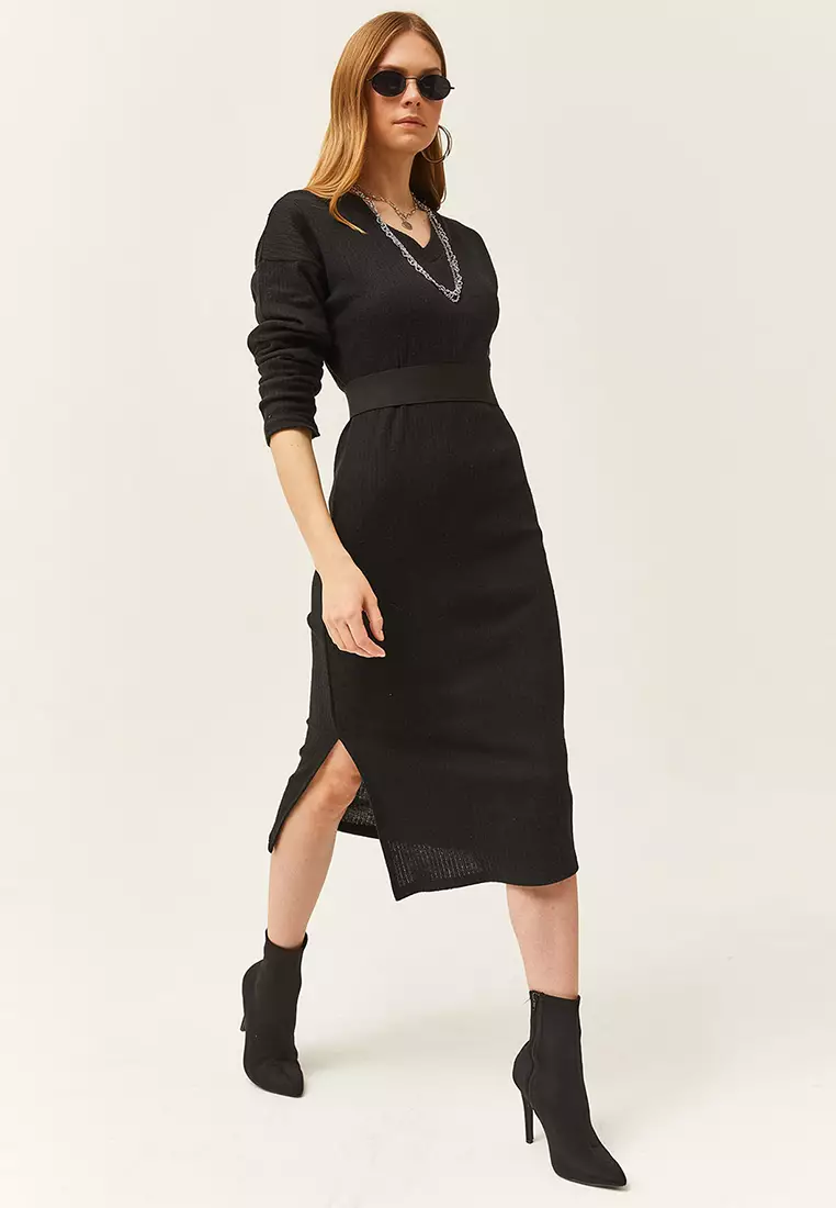 Buy Olalook Side Slit Detail Ribbed Dress Online | ZALORA Malaysia