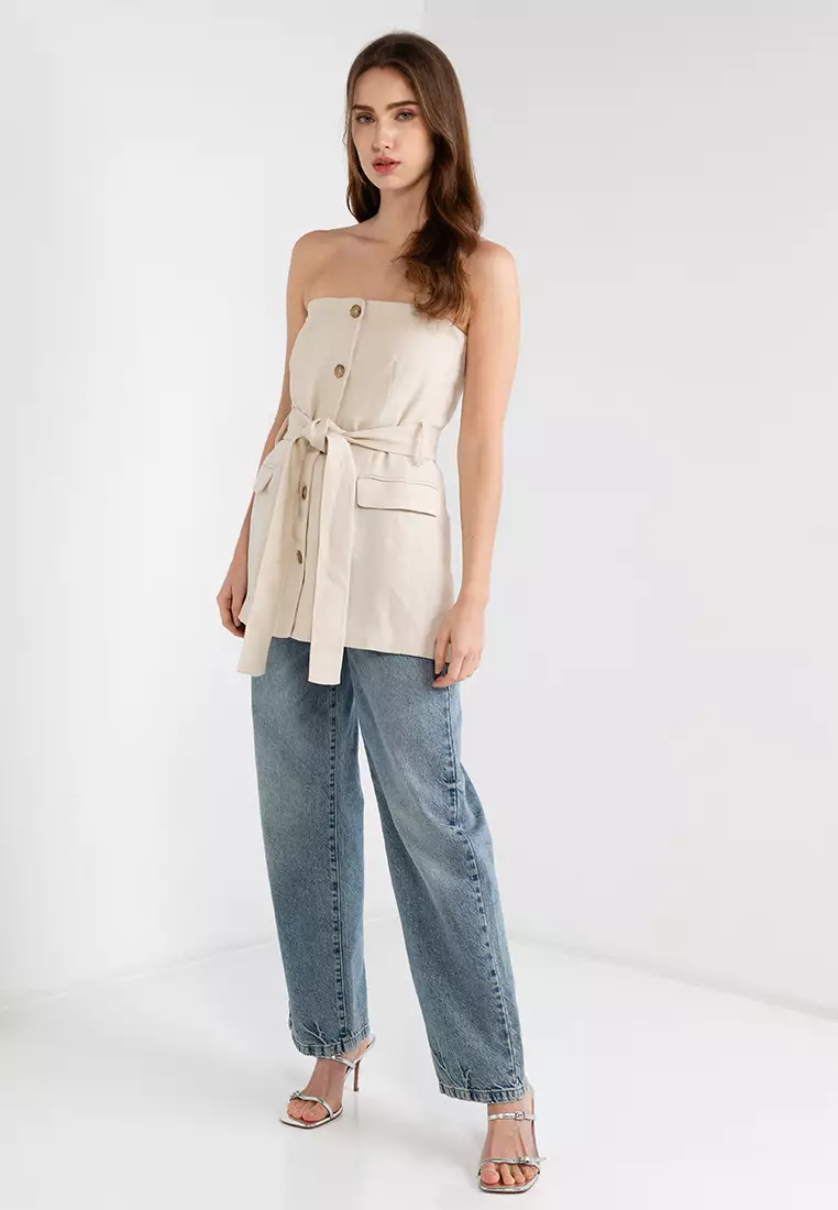 網上選購 ZARA Strapless Linen-Blend Top 2024 系列 | ZALORA香港