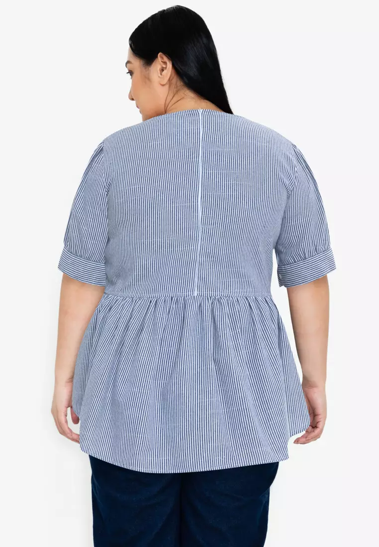 Buy Maxine Plus Size Puffed Sleeved Striped Top 2025 Online | ZALORA ...