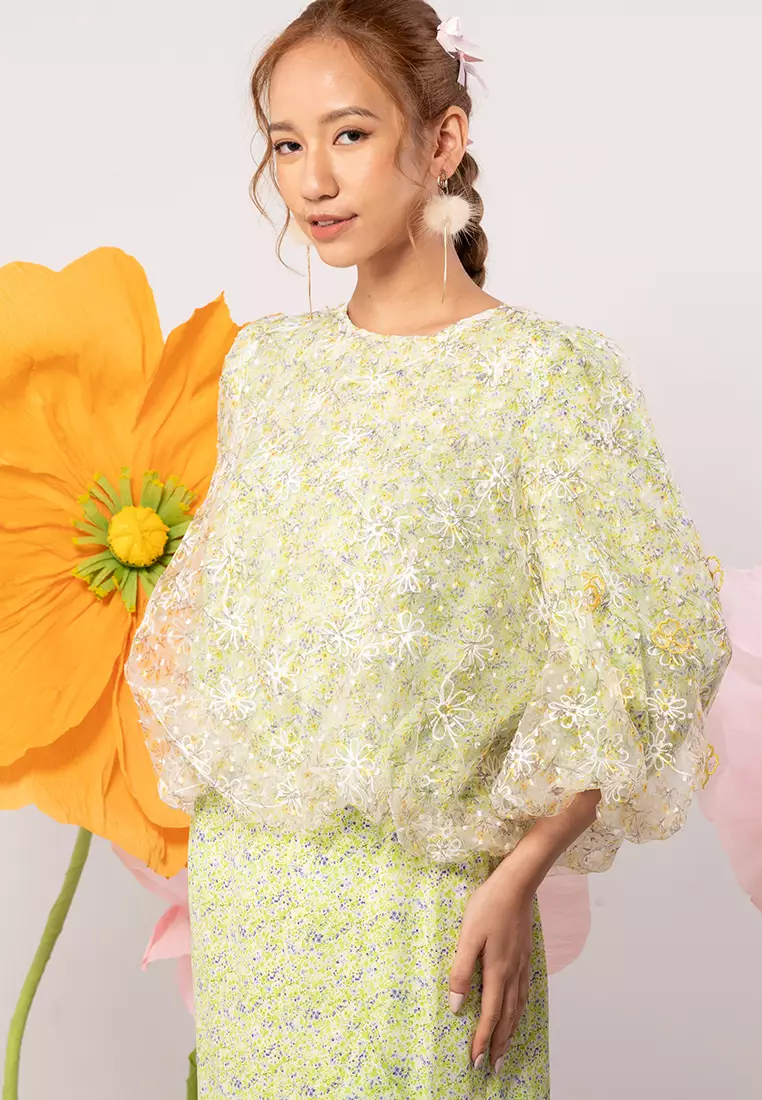 Buy Lubna BALLOON TEXTUREDÂ ORGANDY TOP AND MERMAID SKIRT SET 2025 ...