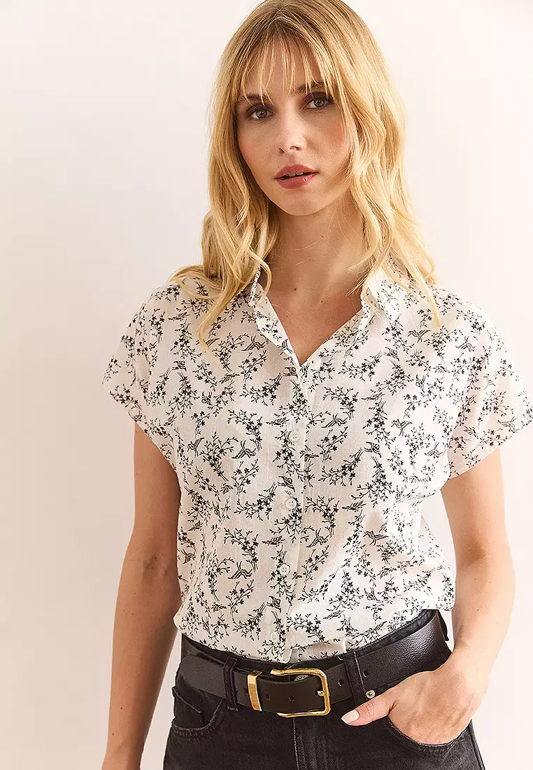 Buy Olalook Tiny Flower Flared Linen Bat Shirt 2026 Online | ZALORA