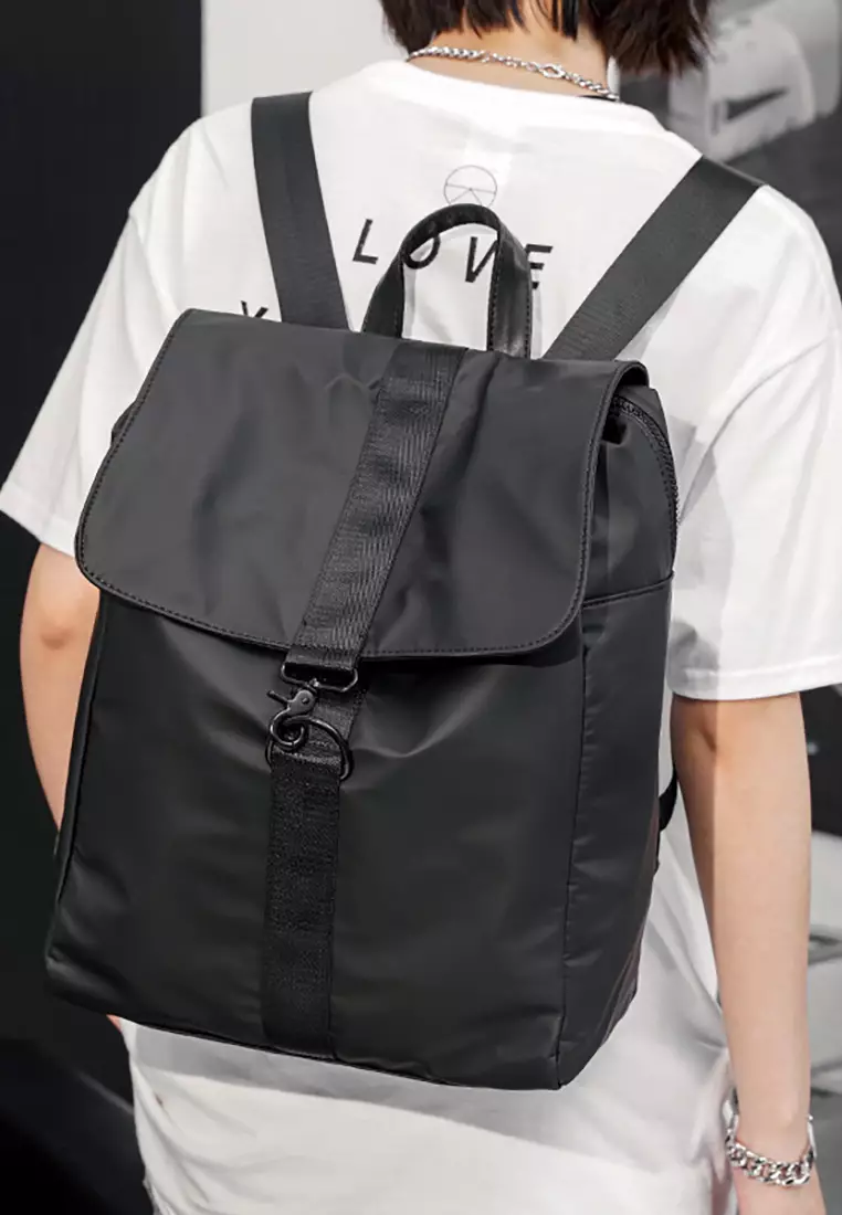 Buy Lara Men's Flap Buckle Nylon Plain Backpack - Black Online | ZALORA Malaysia