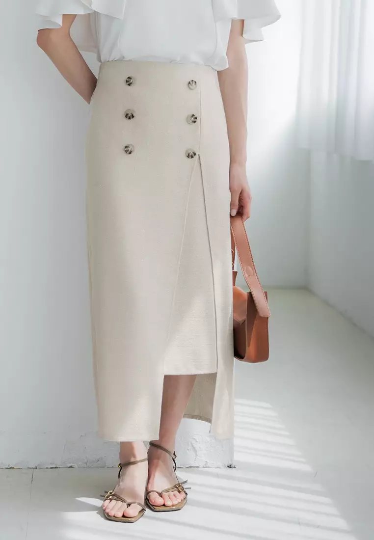 Buy comcoca Front Slit Button I line Long Skirt Online | ZALORA Malaysia