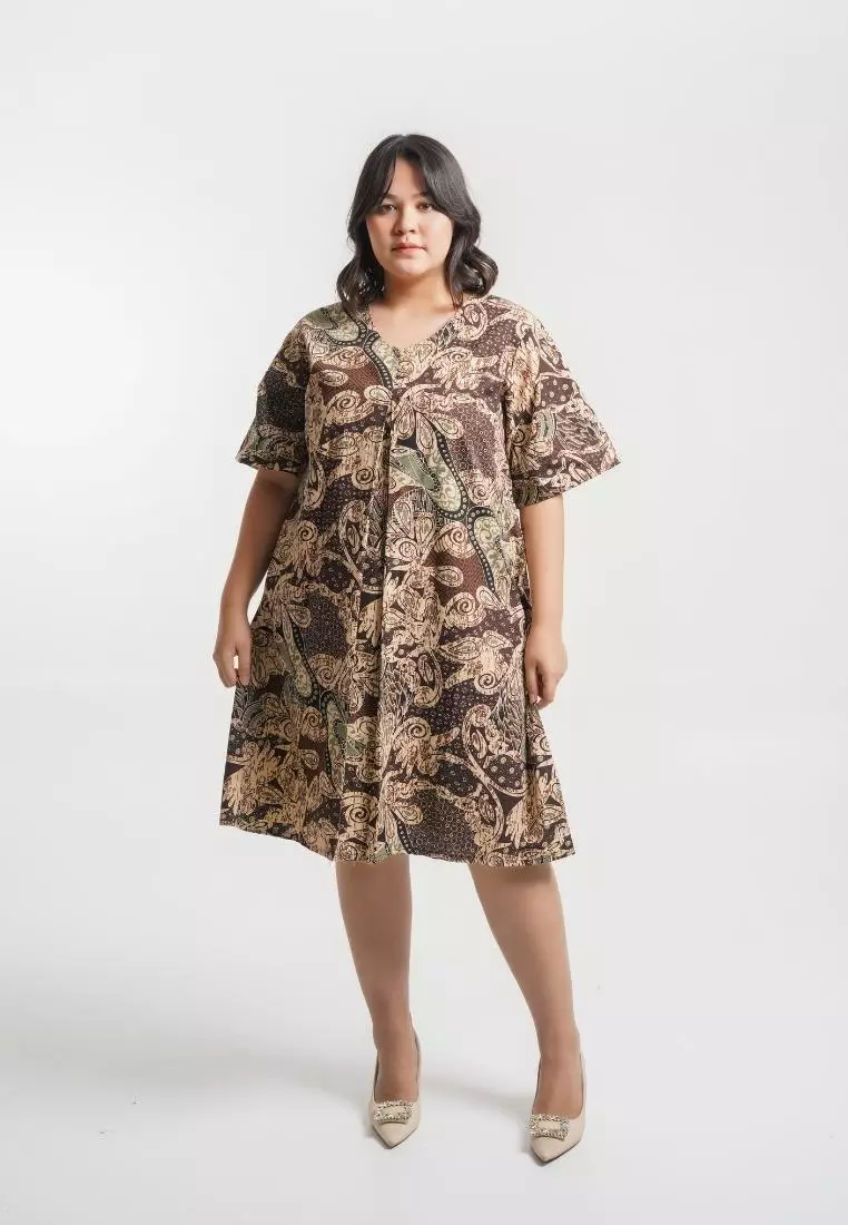 Jual Xtramiles Plus Size Batik Dress Zelia Heritage olive Original 2023 ...