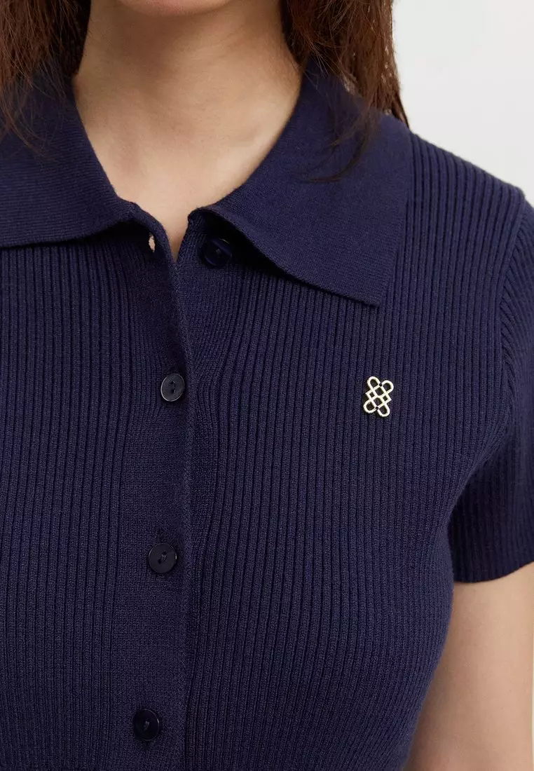 Buy Pomelo Embroidered Logo Knit Polo Top - Navy 2025 Online | ZALORA
