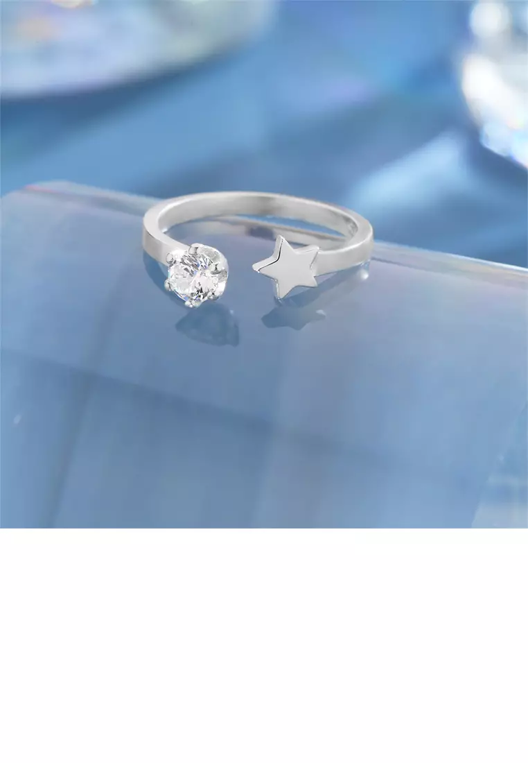 Buy Glamorousky 925 Sterling Silver Simple Fashion Star Geometric Adjustable Open Ring with ...