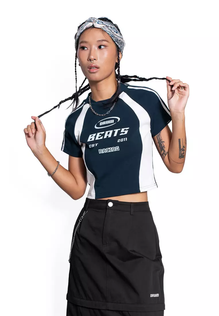 Buy DRUM SELECT Women Racing Collection Crop Top- Blue Online | ZALORA ...