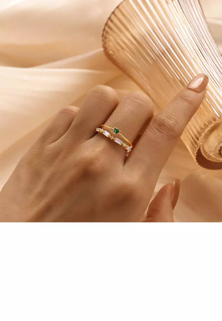 Buy Glamorousky 925 Sterling Silver Plated Gold Fashion Personality Heart-shaped Double-layer ...