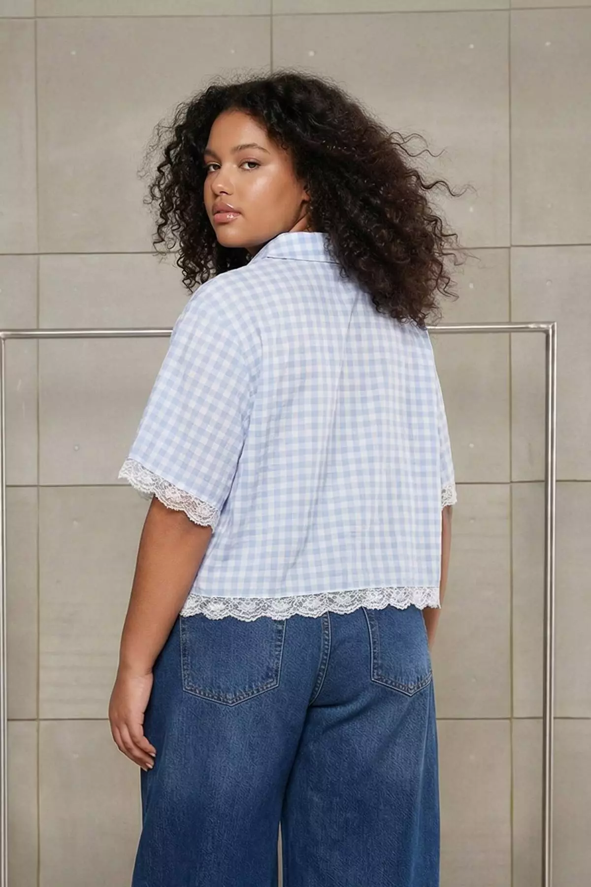 Buy Trendyol Teen Blue Voile Plaid / Checked Sheer Woven Large Size ...