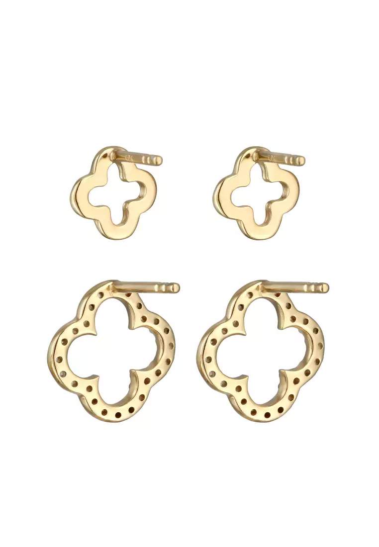Buy ELLI GERMANY Crystal Clover Stud Earring Set – Gold-Plated Silver ...