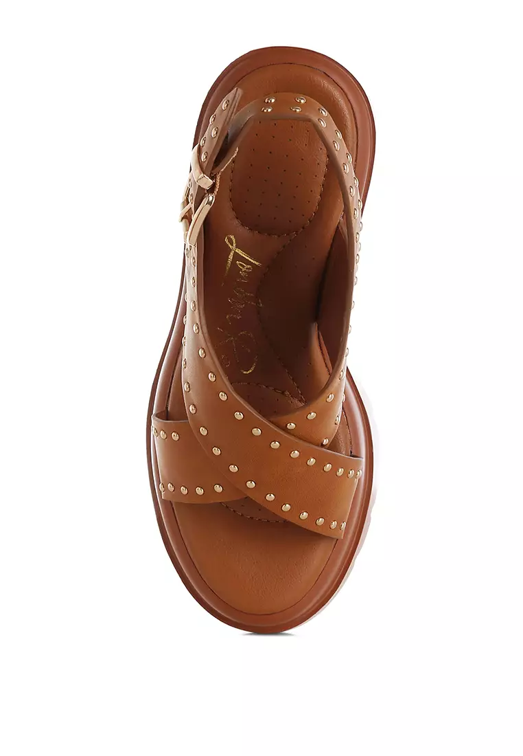 London Rag Stud Embellished Block Heel Sandals in Tan 2025 | Buy London ...