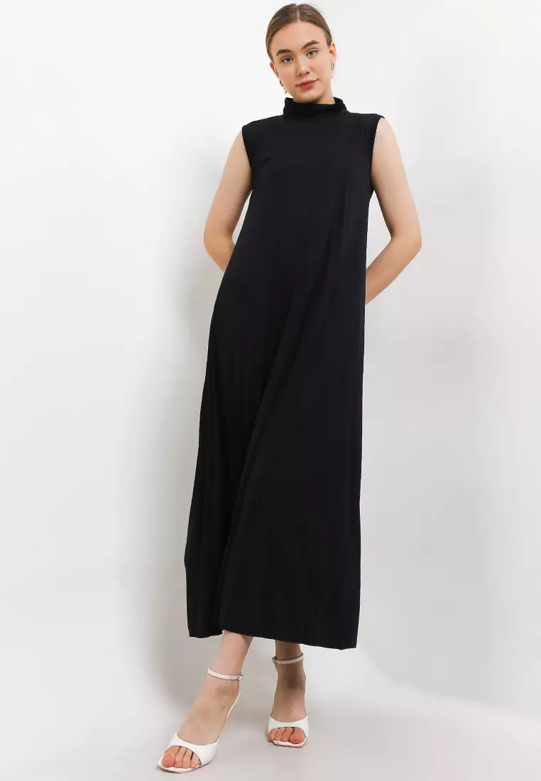 Jual FAV Highcollar Pleated Sleeveless Long Dress Original 2025 | ZALORA Indonesia