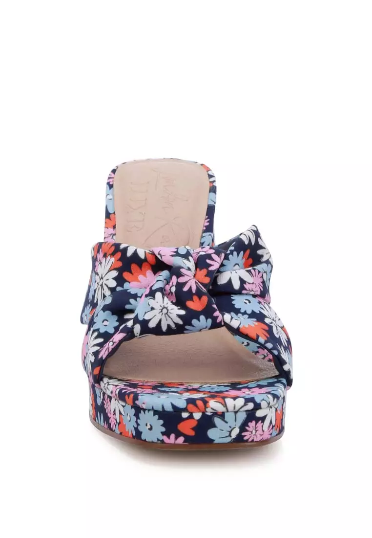 Buy London Rag Navy Floral Triangular Block Heel Sandals 2026 Online ...