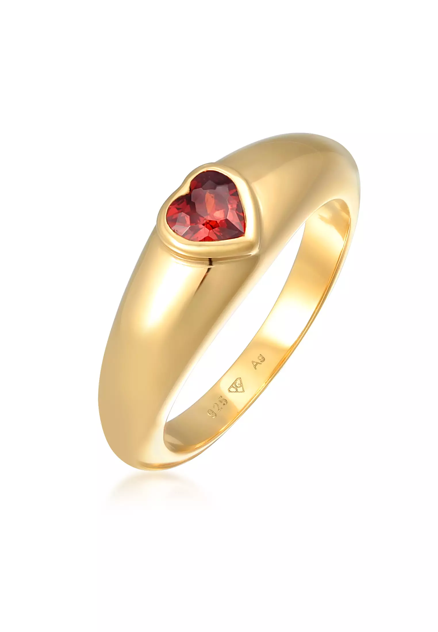 Buy ELLI GERMANY Ruby Red Zirconia Heart Signet Ring – Gold-Plated ...