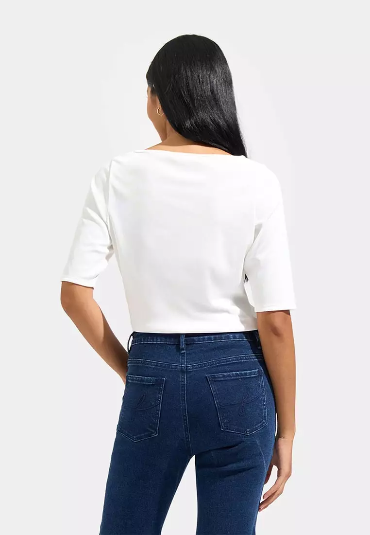 Buy ForMe Ribbed Quarter Sleeve Tee 2026 Online | ZALORA Philippines