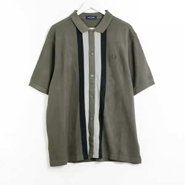 Jual Fred Perry Kemeja FRED PERRY PANELLED LINE WHITE OLIVE GREEN SHIRT ...