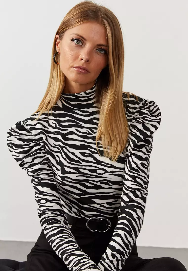 Jual Cool & Sexy Black-White Balloon Sleeve Zebra Pattern Blouse ...