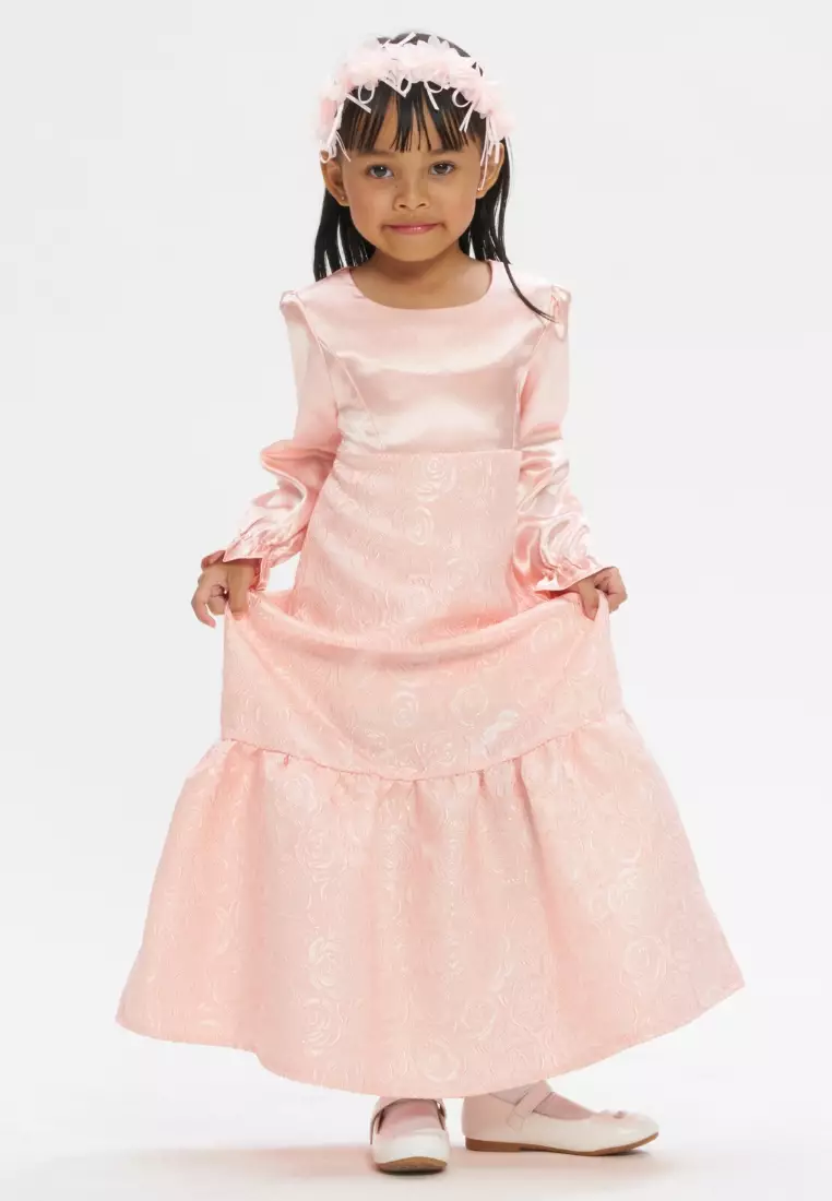 Buy Loveaisyah Girl Pink Rose Jacquard Dress with free Flower Brooch ...
