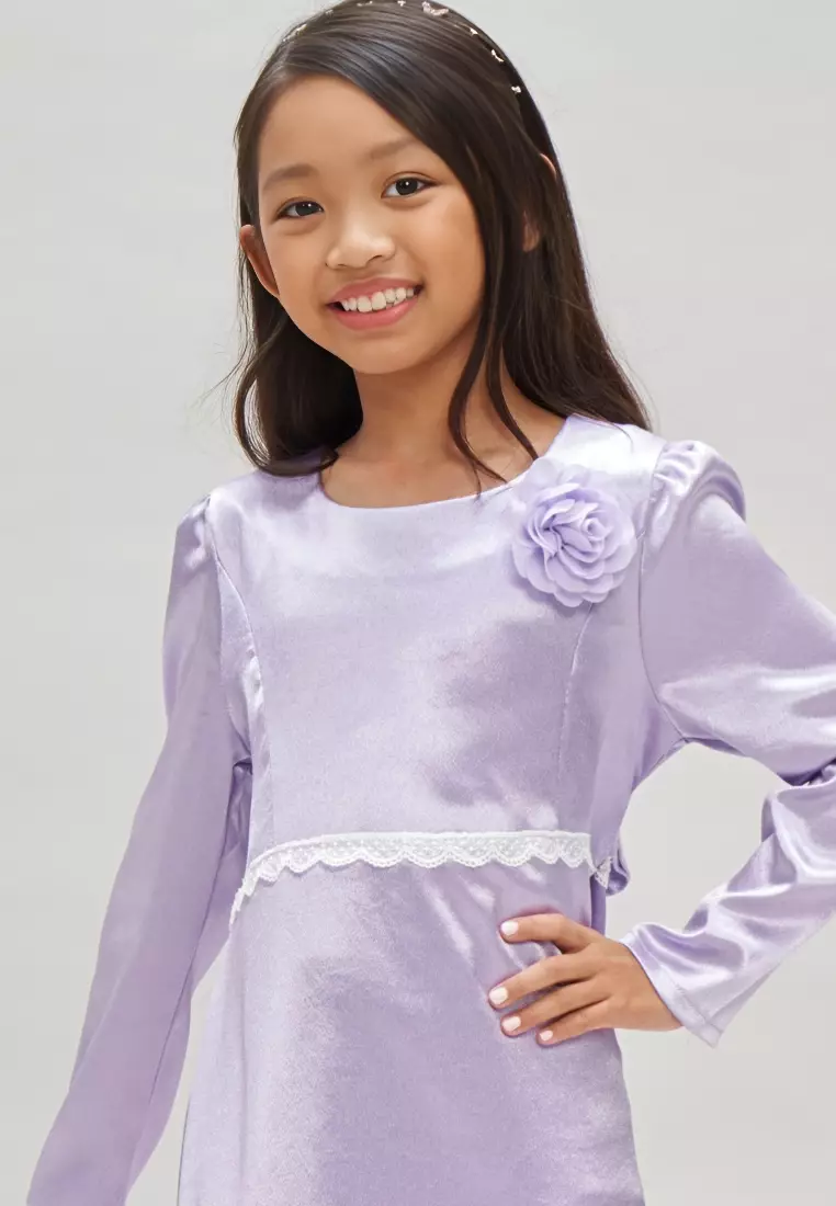 Buy Loveaisyah Girl Lilac Dress with Flower Brooch Baju Hari Raya ...