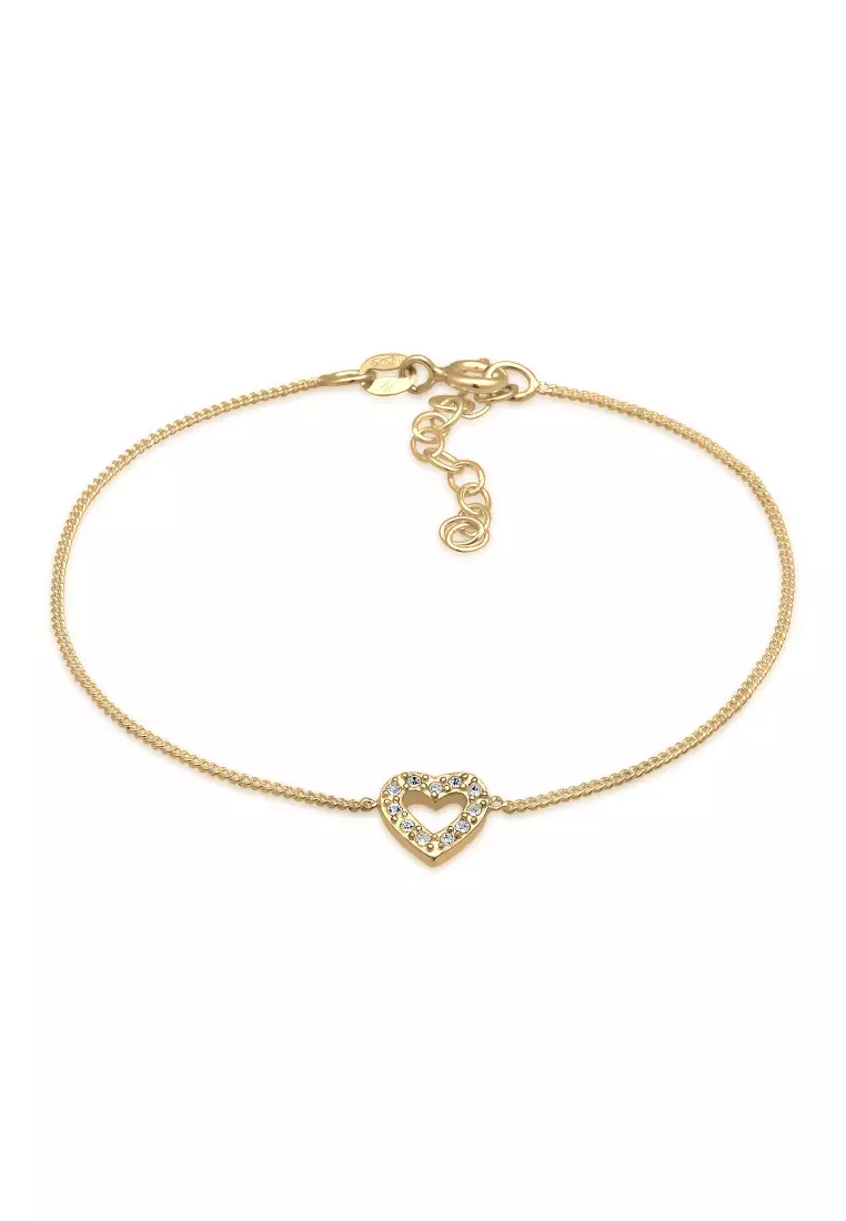 Buy ELLI GERMANY Swarovski® Crystal Heart Charm Bracelet – Gold-Plated ...