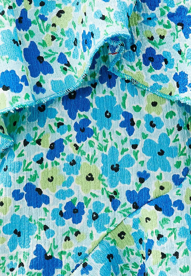 Jual KOTON Floral Jumpsuit With Off-The-Shoulder Frilly Tie Detail ...