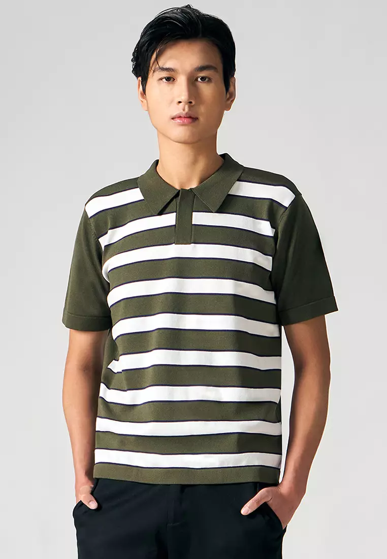 Buy MEMO Stripe Knit Polo with Contrast Side Panel 2026 Online | ZALORA ...