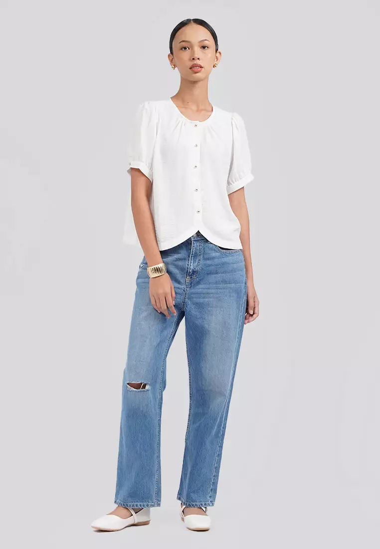 Jual Executive Round Neck Puff Sleeve Blouse Original 2025 | ZALORA Indonesia