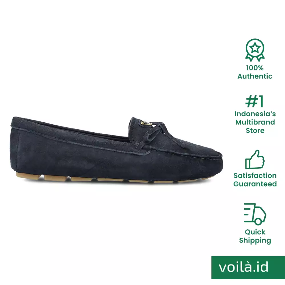 Jual Prada Prada Bow Triangle Enamel Logo Loafers Suede Leather Navy ...