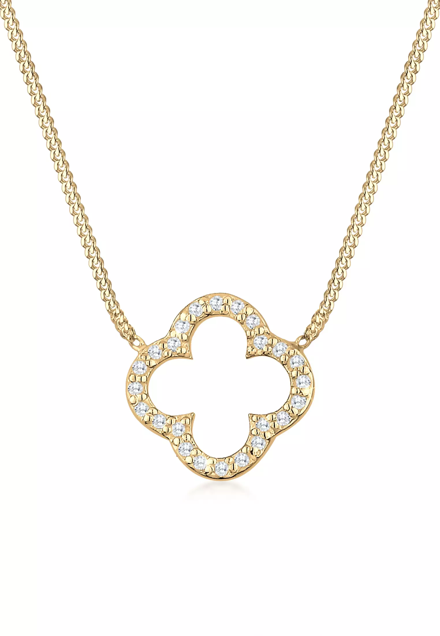 Buy ELLI GERMANY Cloverleaf Zirconia Pendant Necklace – Gold-Plated ...