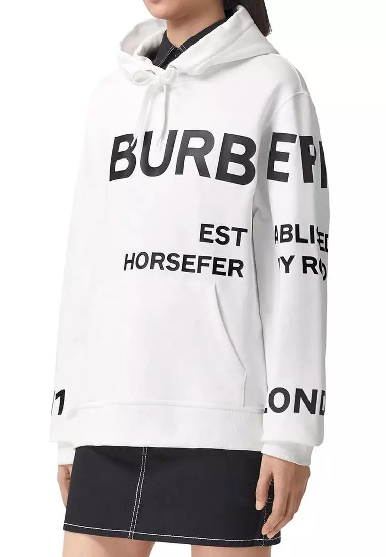 Burberry Horseferry Print Cotton Oversized Hoodie in White 2024 | Buy Burberry Online | ZALORA ...