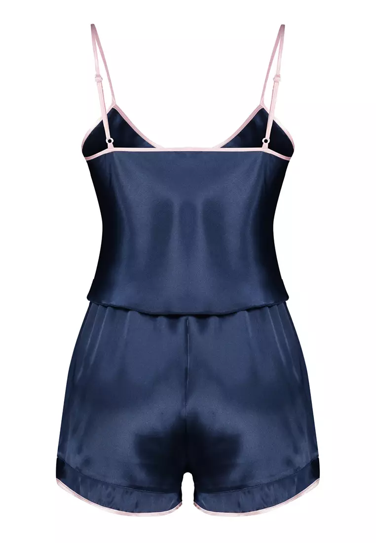 Jual Trendyol Navy Blue Piping and Tie Detailed Rope Strap Satin Pajama ...