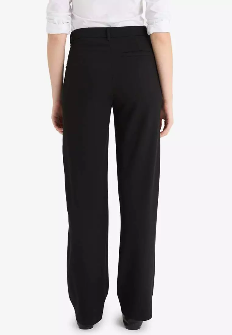 Buy DeFacto Wide Leg Normal Waist Basic Plain Standard Length Pants ...