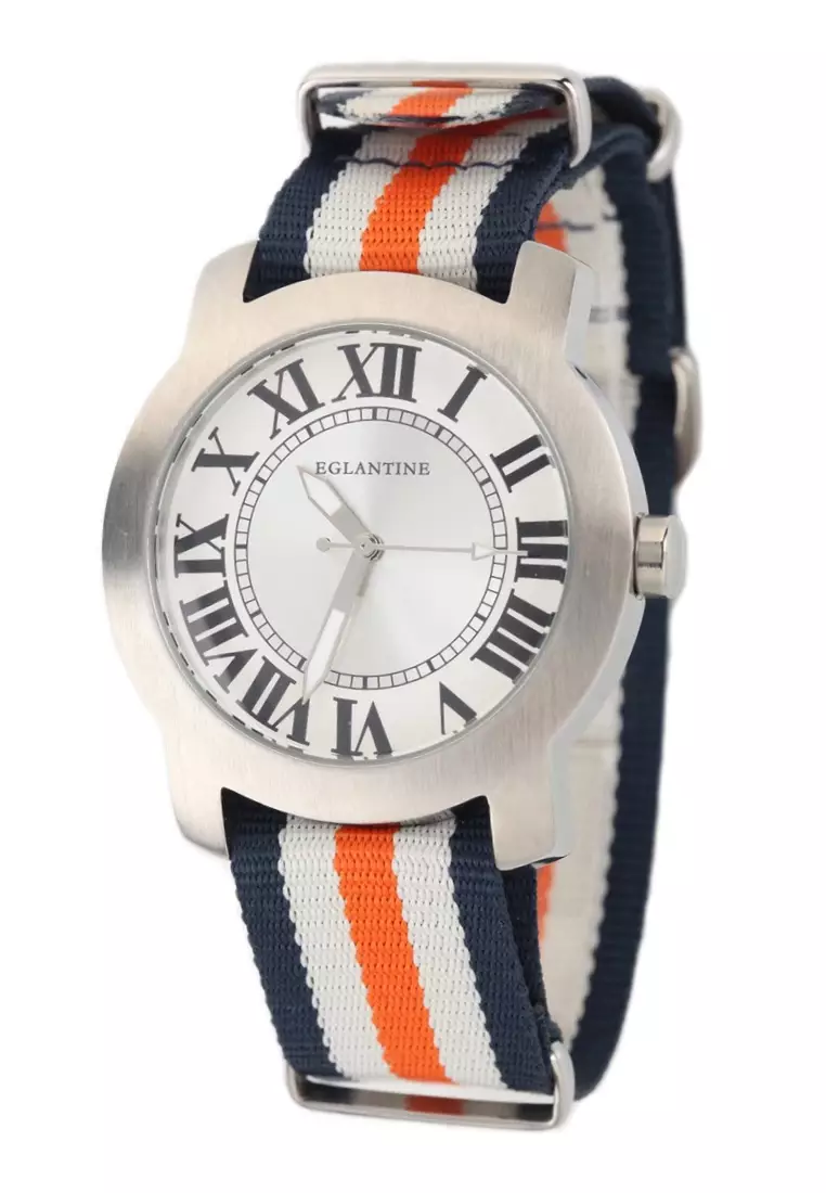Buy EGLANTINE Emile Unisex Steel Quartz Watch on Navy Blue/White/Orange ...