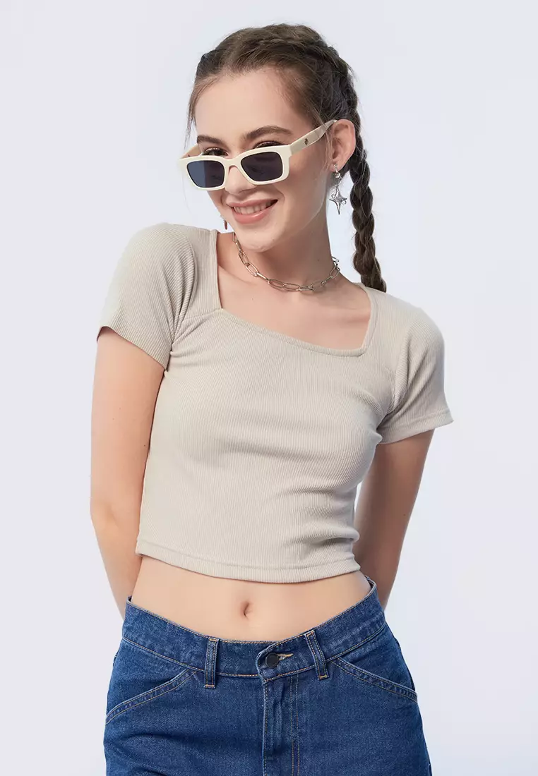 Jual Colorbox Short Sleeve Square Neck Crop T Shirt Original 2024