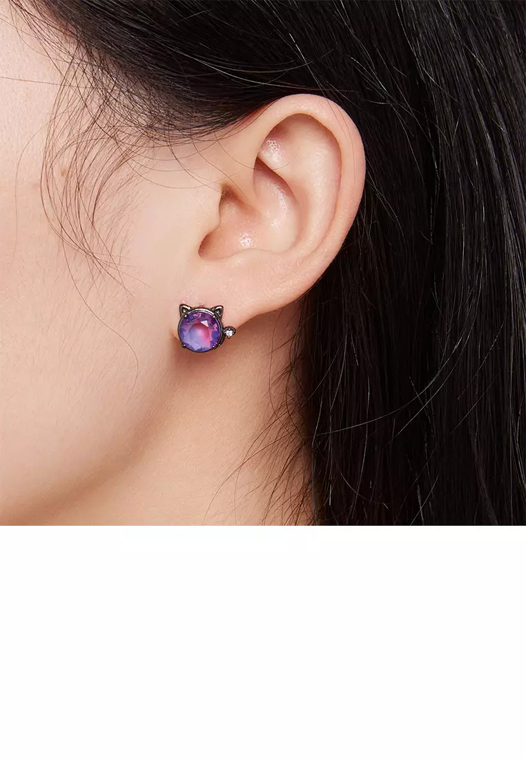 Buy SOEOES 925 Sterling Silver Plated Black Simple Cute Cat Ears with ...