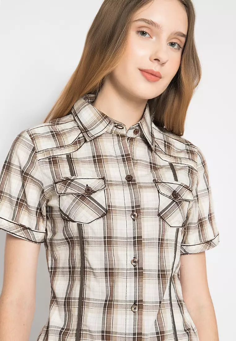 Jual LGS LGS - Kemeja Wanita Lengan Pendek - Full Kancing - Kotak-Kotak ...