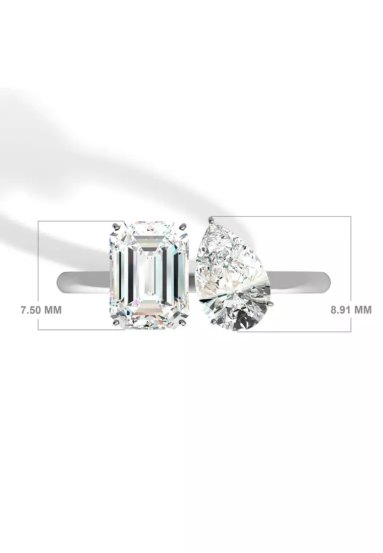 Buy Aquae Jewels Ring Twins Pear Emerald 18K Gold and Diamonds-White ...